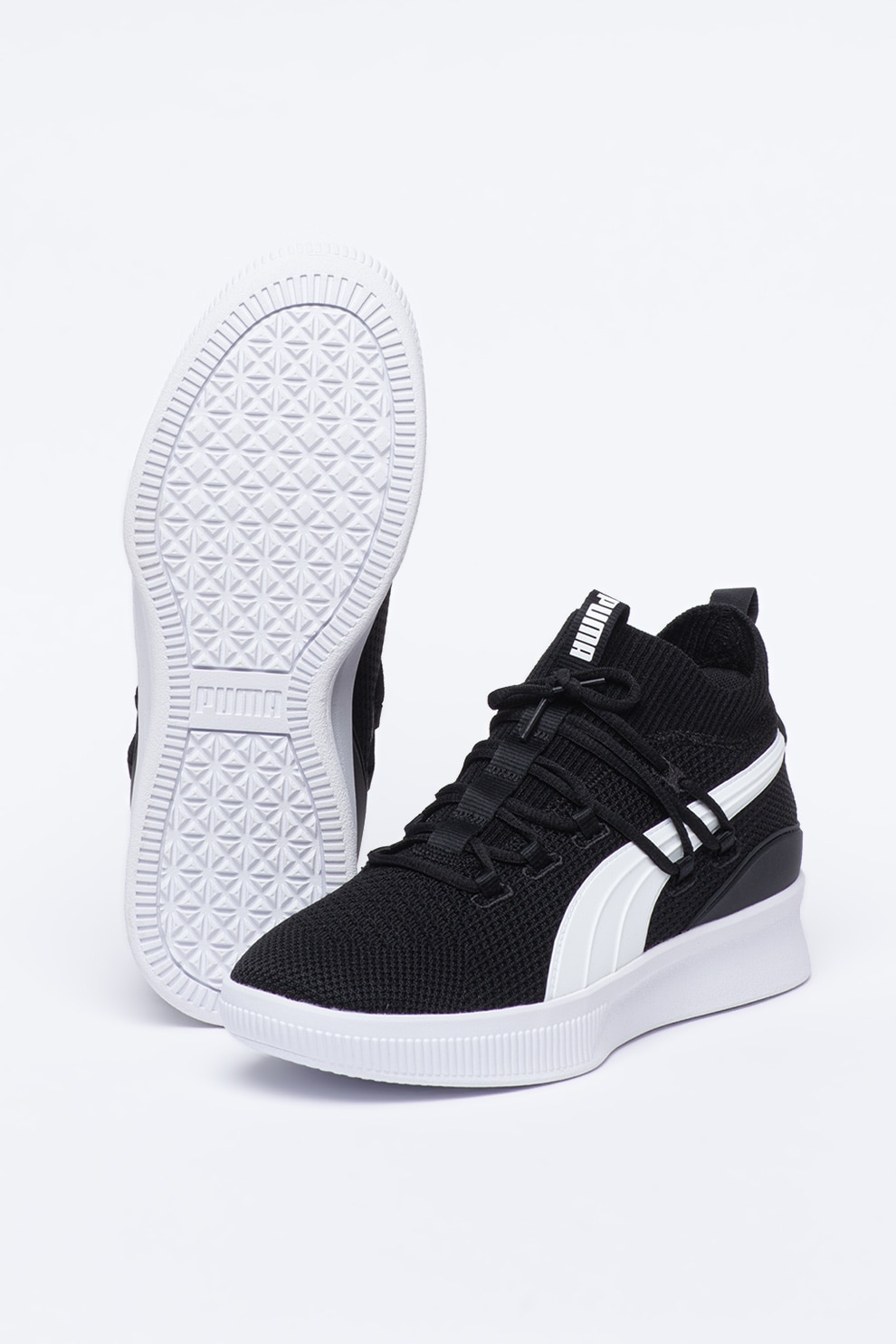 Puma, Pantofi mid-high texturati, pentru baschet Clyde Court, Negru, 8 ...