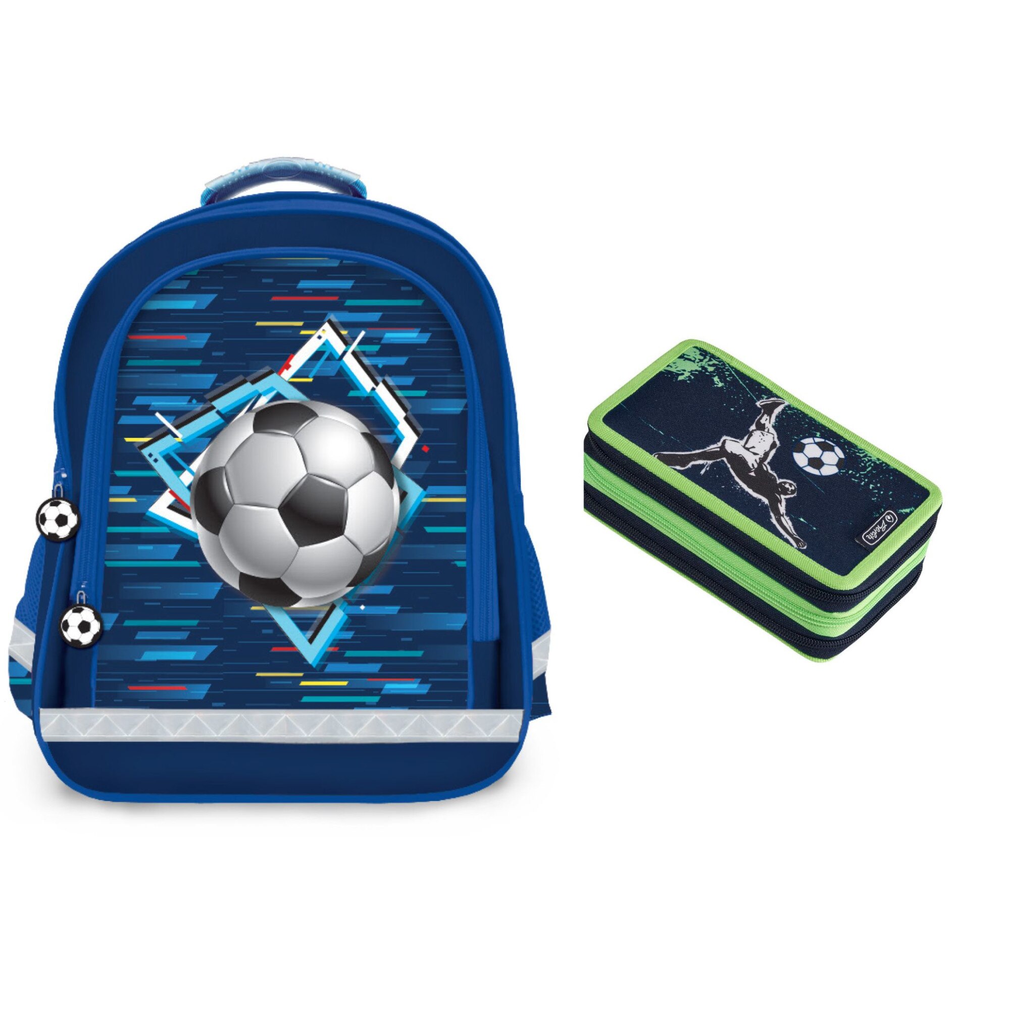 Set scoala Fotball 1 - Ghiozdan scolar, Penar echipat 3 fermoare - eMAG.ro