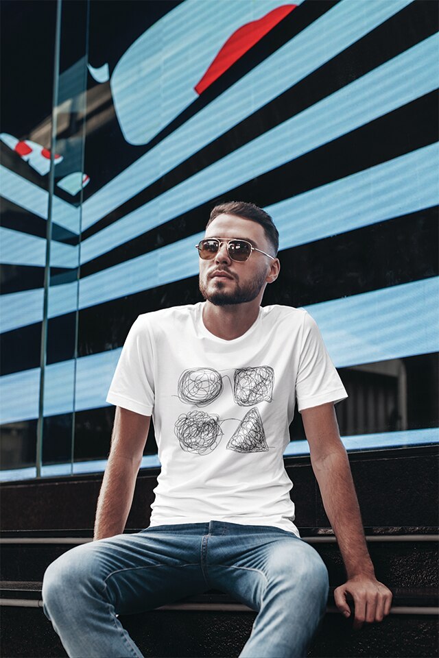 Тениска Ronic, модел Line art shape, изработена от памук, мъжка, бяла ...