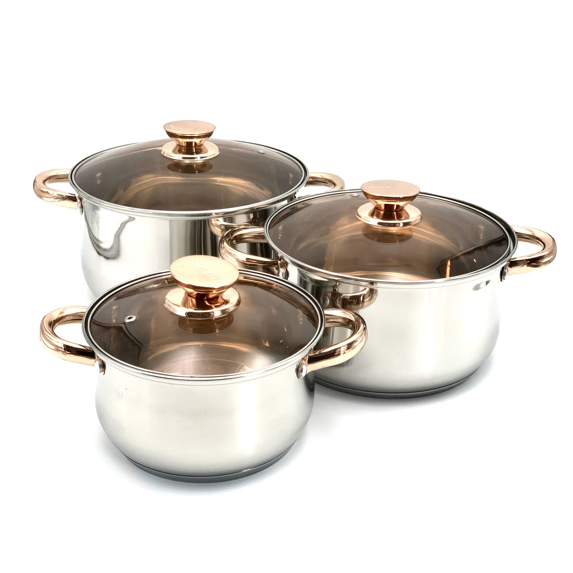 Set 3 cratite, metal, sticla, cu capac, INDUCTIE - eMAG.ro