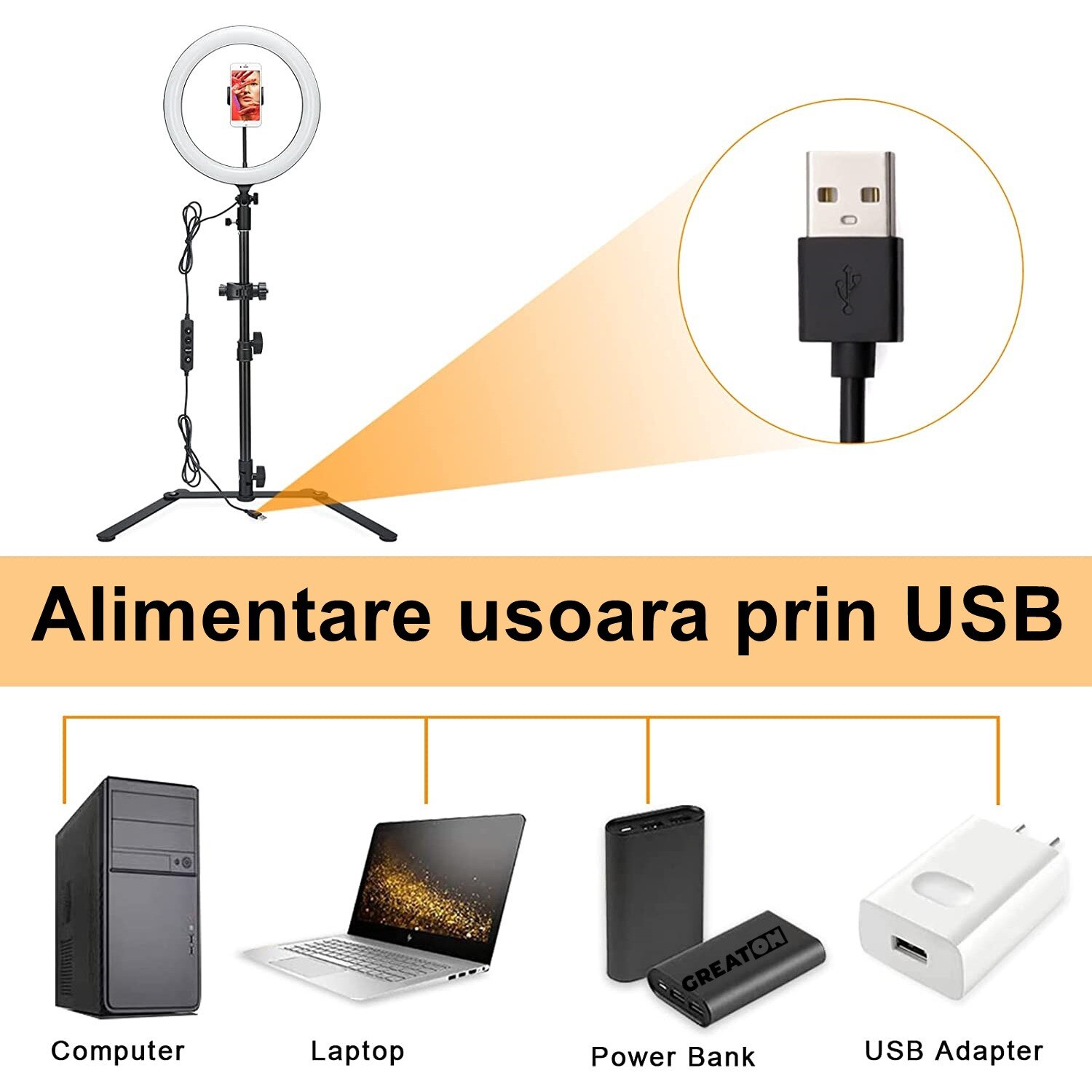 Lampa Circulara Profesionala GREATON® Led Ring Light Cu 10 Trepte De ...