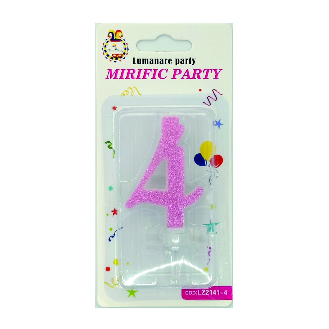 Lumanare sclipici, cifra 4, roz, 9cm - eMAG.ro