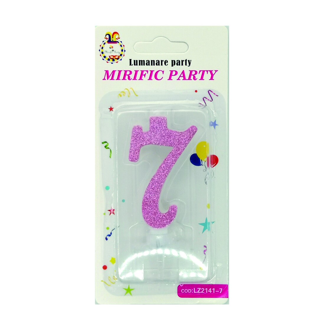 Lumanare sclipici, cifra 7, roz, 9cm - eMAG.ro