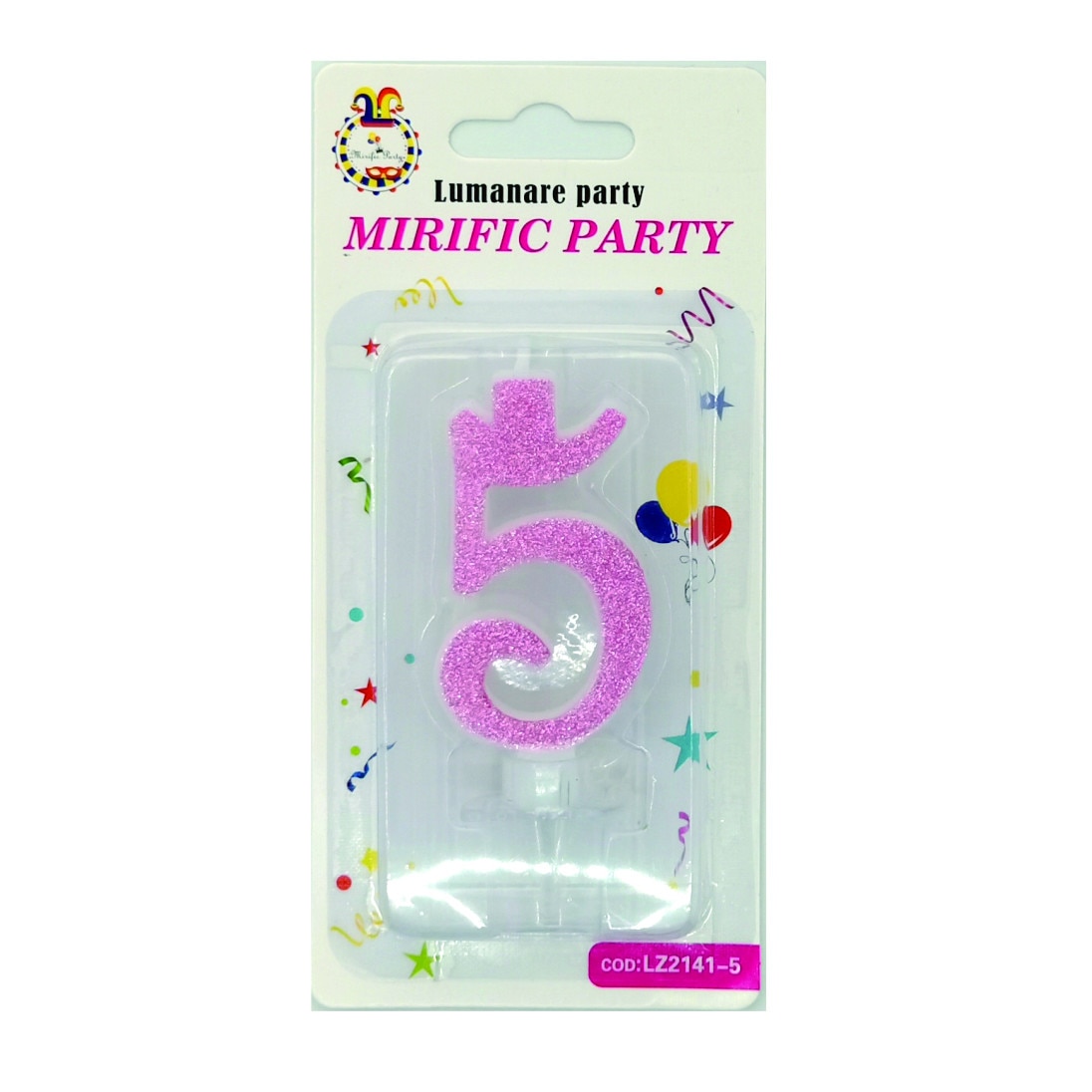 Lumanare sclipici, cifra 5, roz, 9cm - eMAG.ro