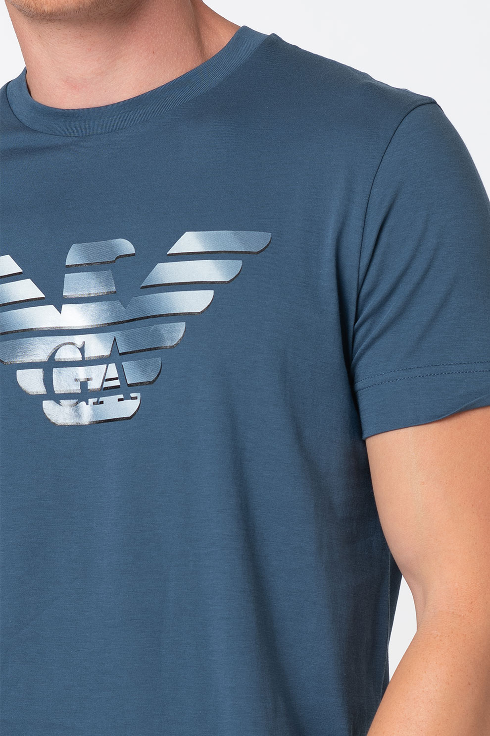 Emporio Armani, Памучна тениска с лого, Бензин синьо, 2XL - eMAG.bg