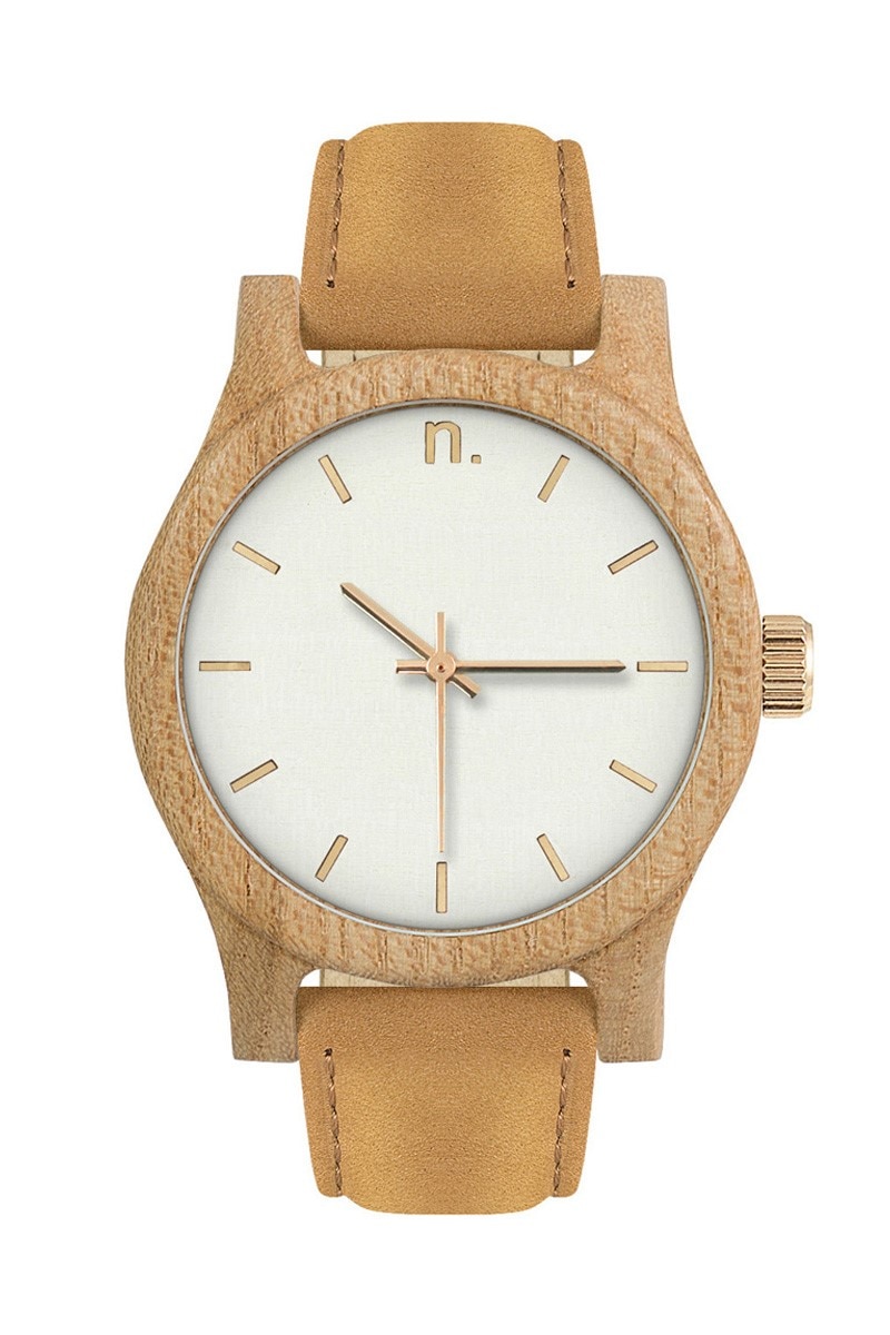 Ceas de dama din lemn Neat - Classic - 38mm, Alb cu detalii aurii ...