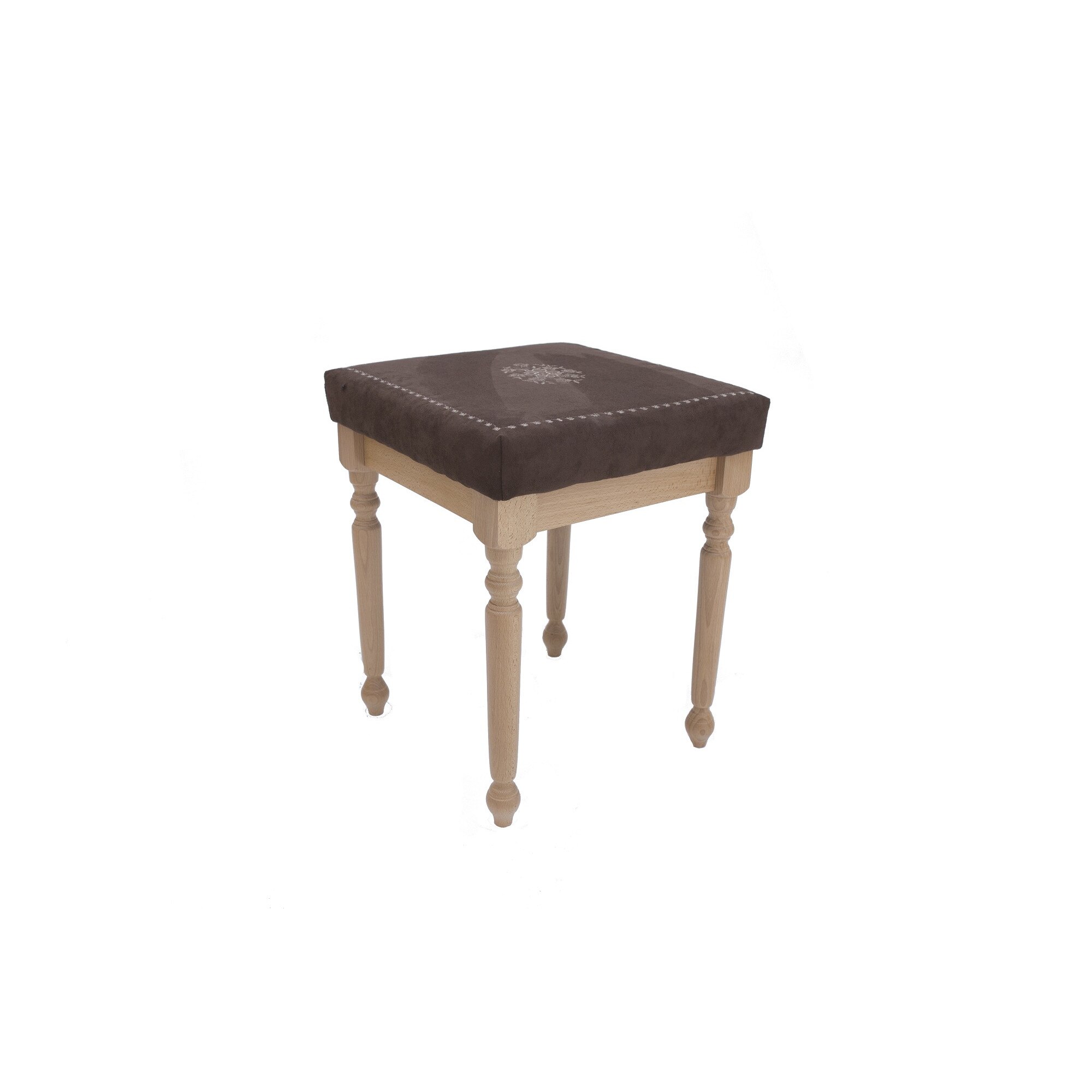 Scaun bucatarie tip taburet maro brodat, ascensia, picioare strunjite ...