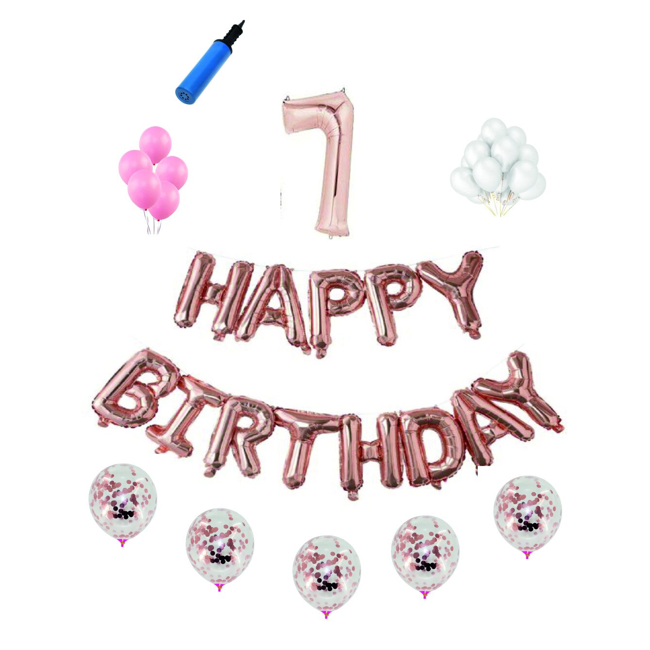 Set complet Happy Birthday, 7 ani, roz gold - eMAG.ro