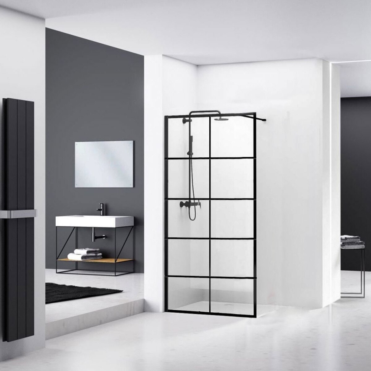 Perete dus Walk-In, 70cm, sticla securizata 8 mm, finisaj Negru, EGO ...