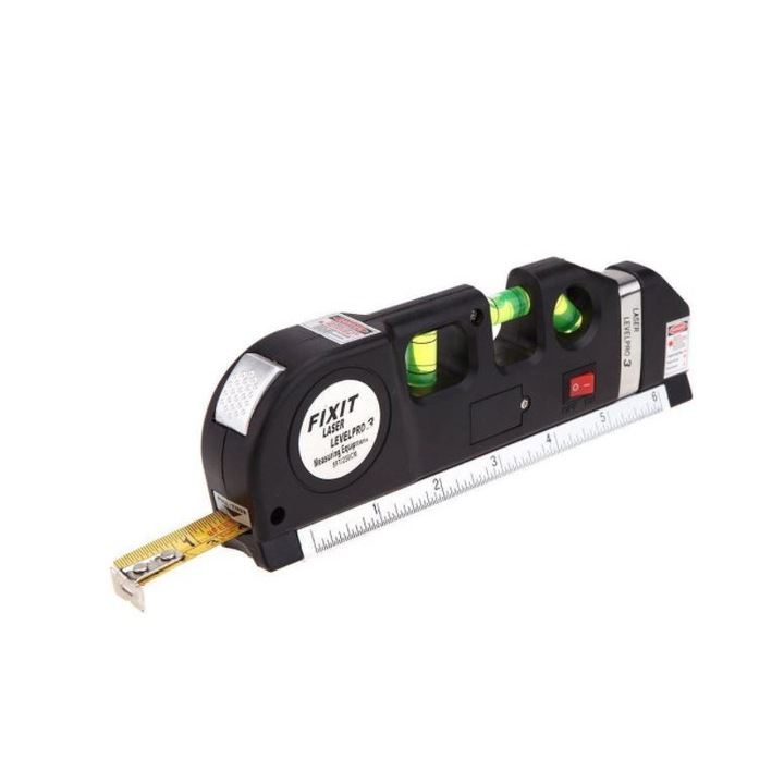Nivela Laser cruce, orizontal si vertical, boloboc 3 bule, ruleta 2.5m ...
