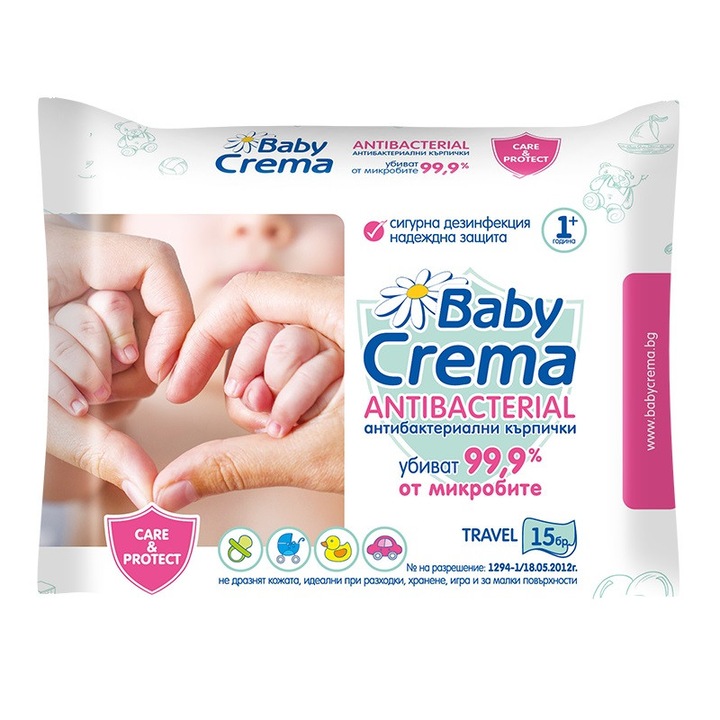 Антибактериални мокри кърпички за ръце Baby Crema - eMAG.bg