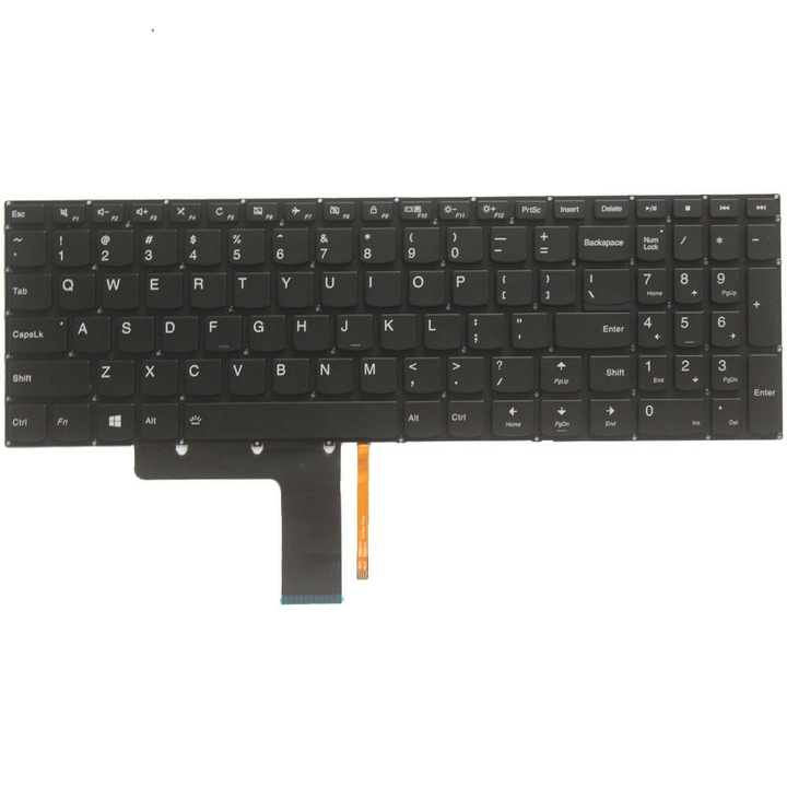 Клавиатура за лаптоп, Lenovo, Ideapad V110-15IAP, светеща, без рамка ...