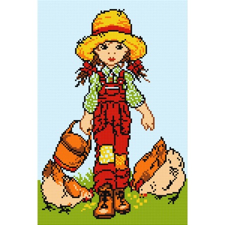 Goblen Fetita cu gaini, Hudemas, kit goblen cu diagrama alb negru, cu ...