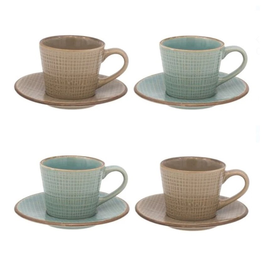 Set cesti ceramice cu farfurii pentru cafea ClassiCoffee, 90 ml, 8 buc ...