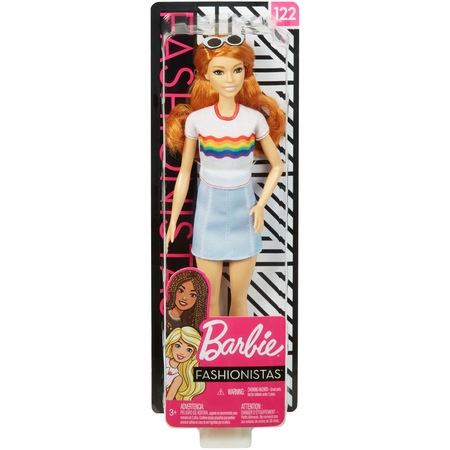 Papusa Barbie Fashionista, cu fustita si tricou curcubeu - eMAG.ro