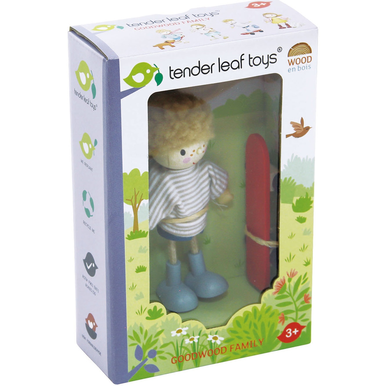 Set figurine din lemn Tender Leaf Toys - Edward pe skateboard, 10 cm ...
