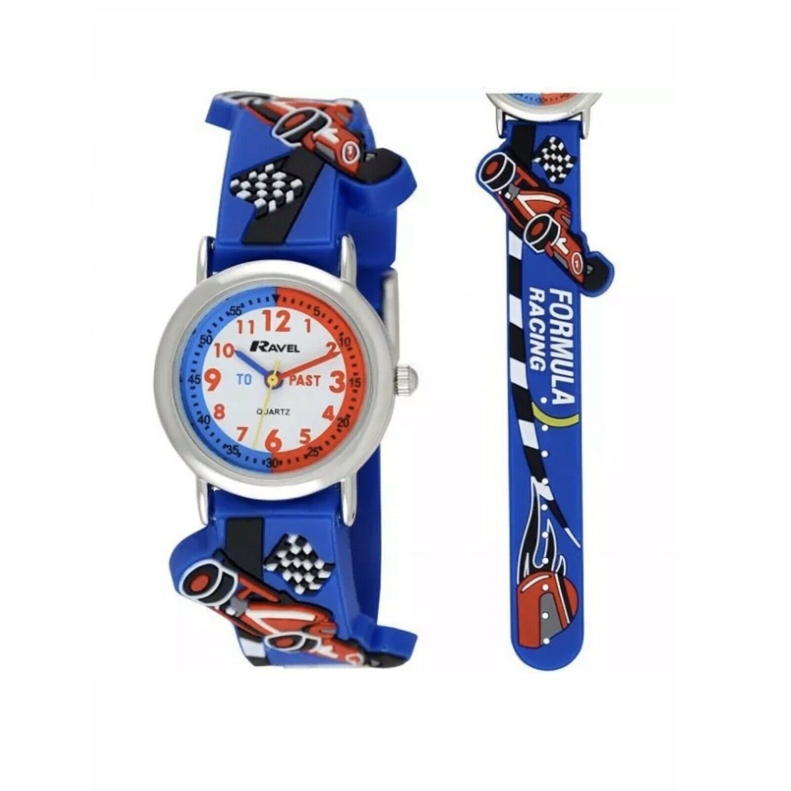 Ceas baieti Ravel, Children's 3D Blue Racing Car Time, Quartz, Analog ...