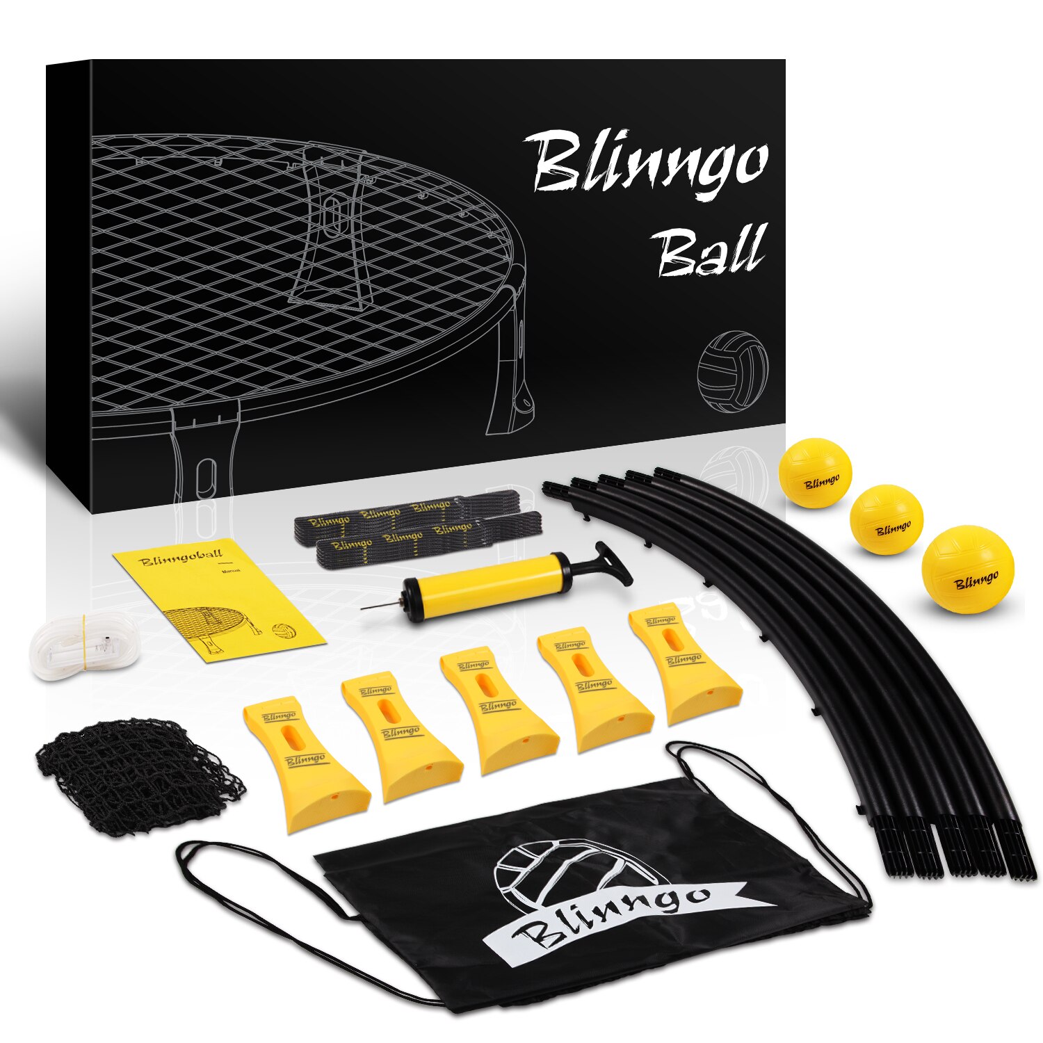 Joc Roundnet Blinngo (kit complet), doua echipe, pentru plaja, parcuri, interior, cu led alb ...