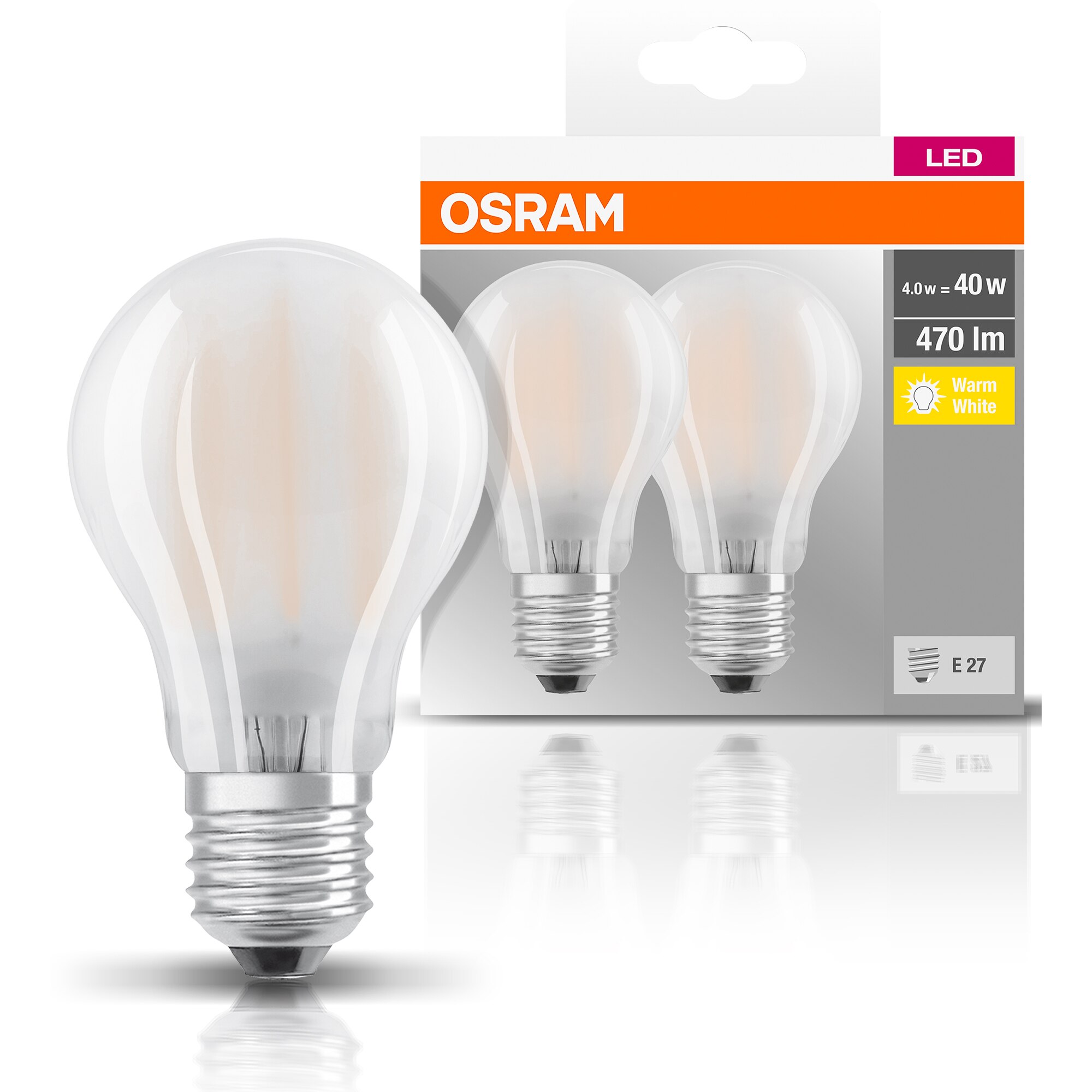 Комплект 2 крушки Led Osram Glass Frosted E27 4w 40w 470 лумена