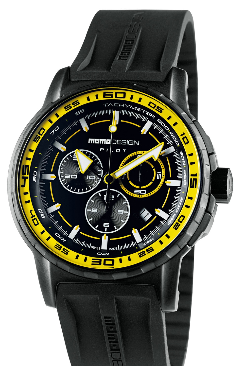 MOMO DESIGN, Часовник с хронограф и силиконова каишка, Черен - eMAG.bg