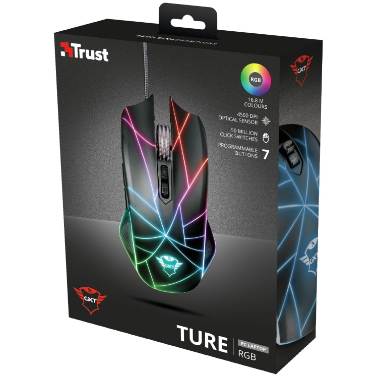 Mouse gaming Trust GXT160X Ture, ambidextru, iluminare RGB - eMAG.ro