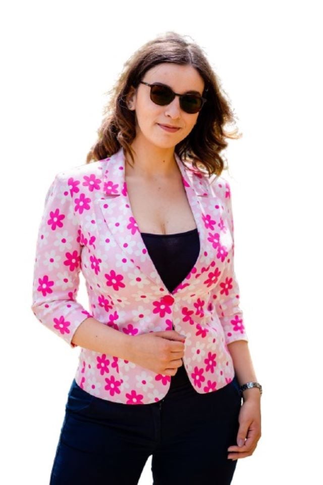 Sacou AMZ flower power pink, bumbac, cambrat, marime 38 - eMAG.ro