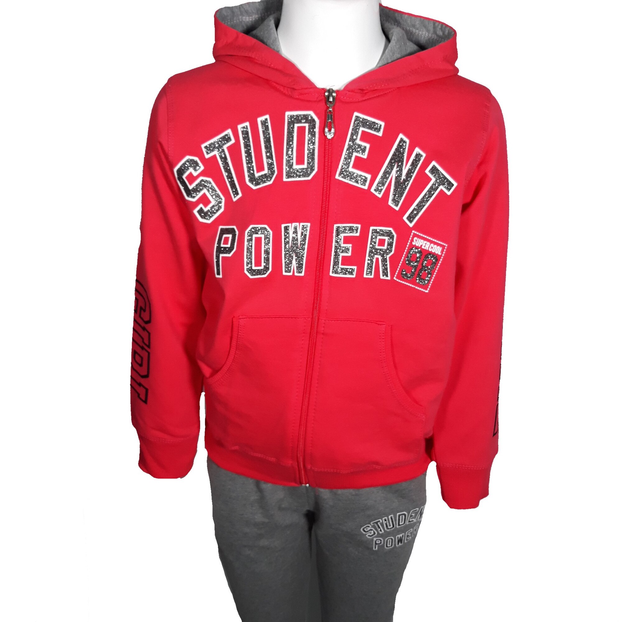 Trening fete, din bumbac, roz aprins/ gri, 140 cm, 10 ani - eMAG.ro