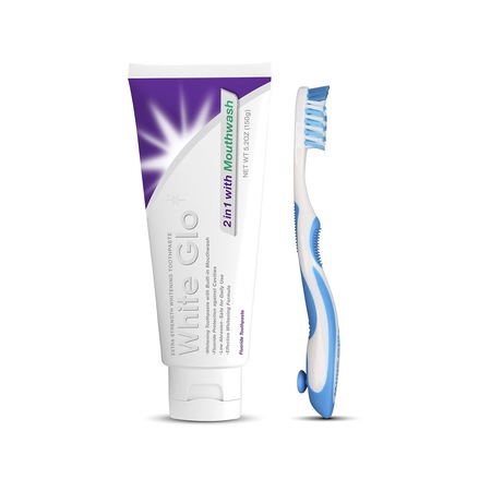 Pachet pasta de dinti cu efect de albire si periuta White Glo 2 in 1 cu ...