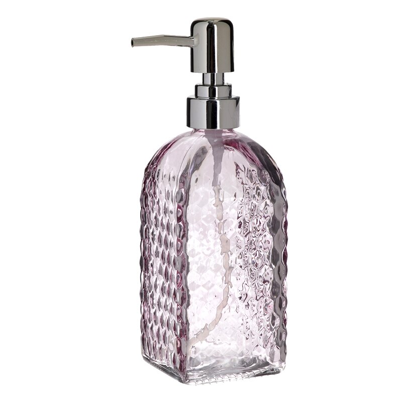 Recipient pentru sapun din sticla roz model buline, inaltime 18 cm ...