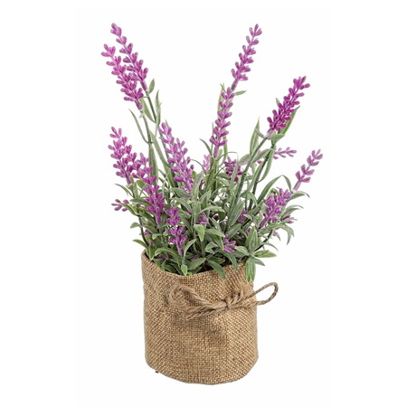 Lavanda artificiala roz in ghiveci de iuta Ø 8 cm x 22 h - eMAG.ro