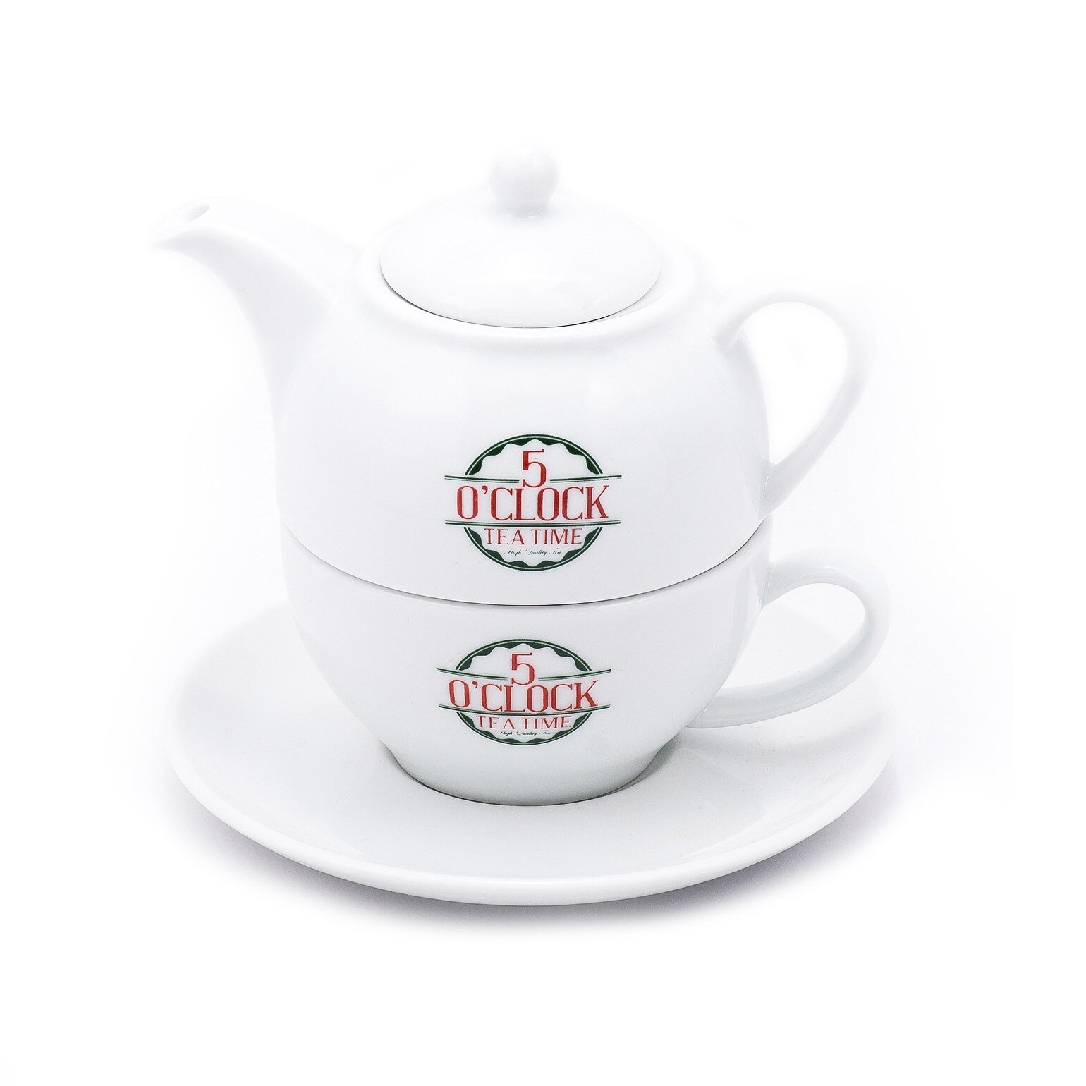 Ceainic 300 ml cu ceasca 200 ml, farfurie si capac, 5 O'Clock, portelan ...
