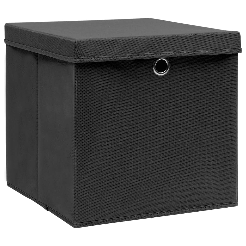 Set de 4 cutii de depozitare cu capac, vidaXL, Tesatura, 32x32x32 cm ...