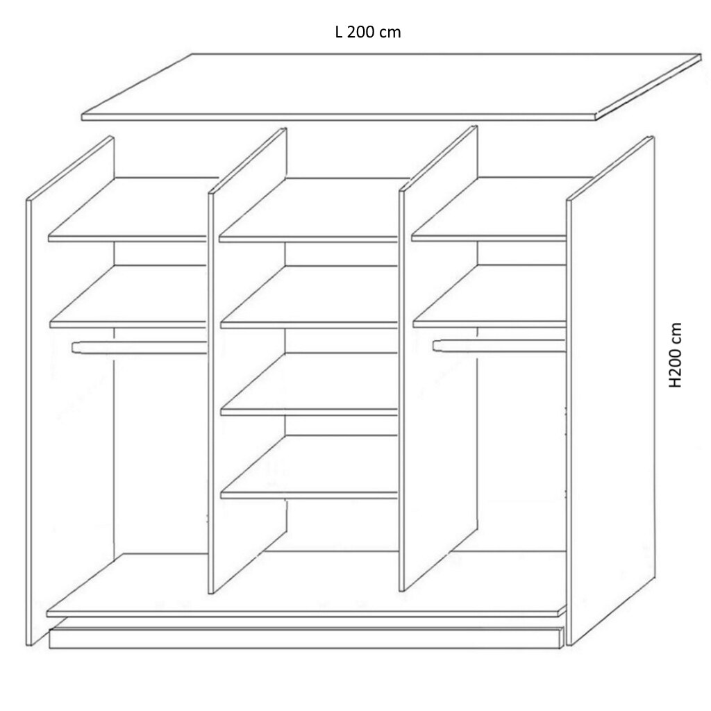 Dressing cu usi glisante, Alb/Stejar Gri, H200 x L200 x A60 cm, PAL 18 ...