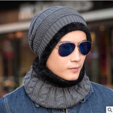 Set Caciula si Esarfa de barbati de iarna, model tricot, Gri - eMAG.ro