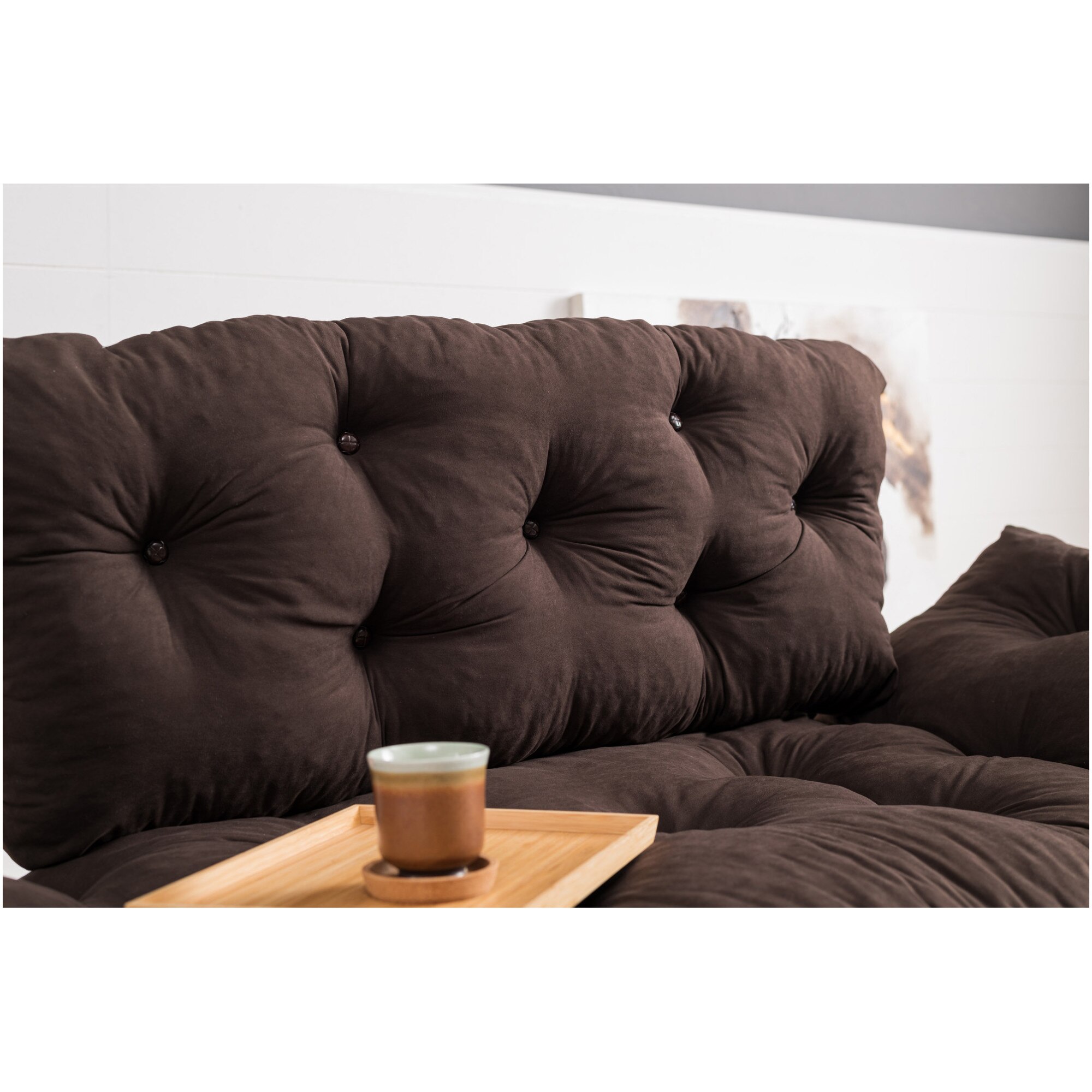 Двуместен диван FUTON ARONA, Метална рамка, 155x85x73 см, Кафяв - eMAG.bg