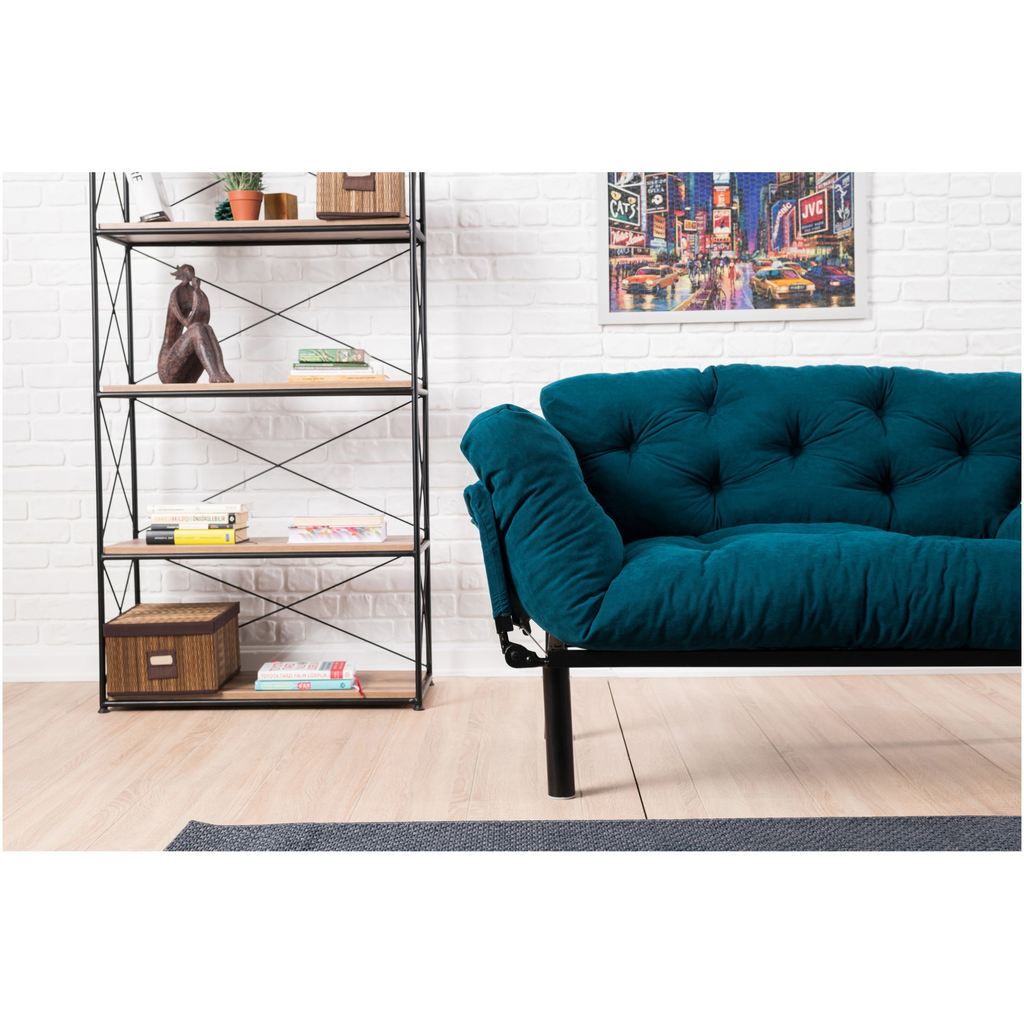 Futon Arona Két személyes kanapé, fém váz, 155x85x73 cm, Kék - eMAG.hu