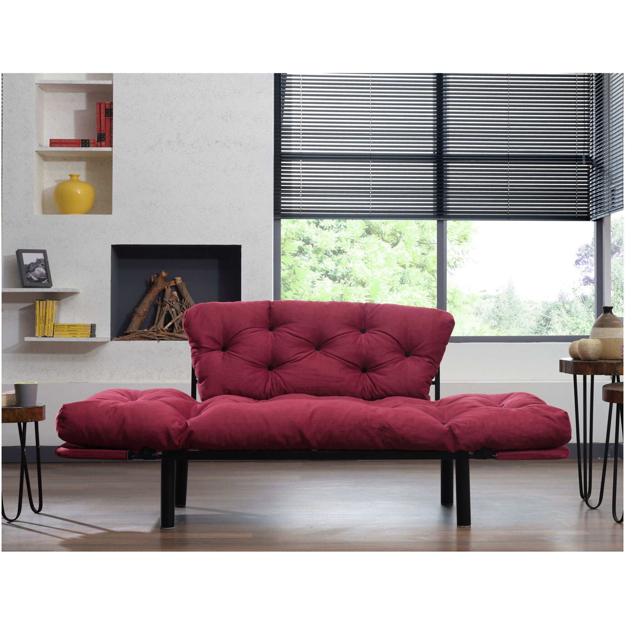 Диван FUTON ARONA, 2 места, Метална рамка, 155x85x73 см, Червен/Бордо ...
