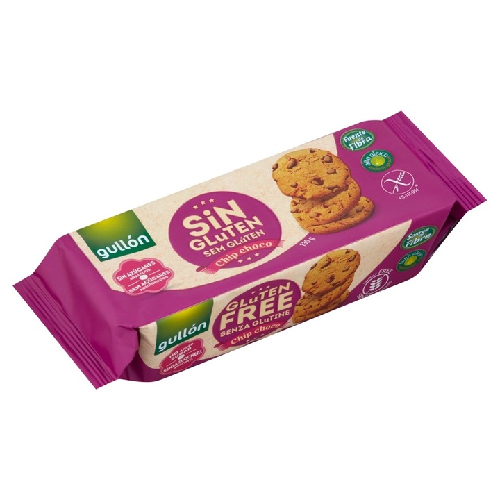 Biscuiti chips cu ciocolata fara zahar adaugat si fara gluten, Gullon ...