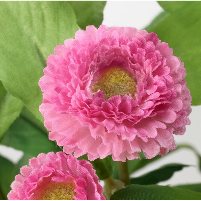Floare artificiala cu frunze verzi, margareta roz in ghiveci, 25 cm ...