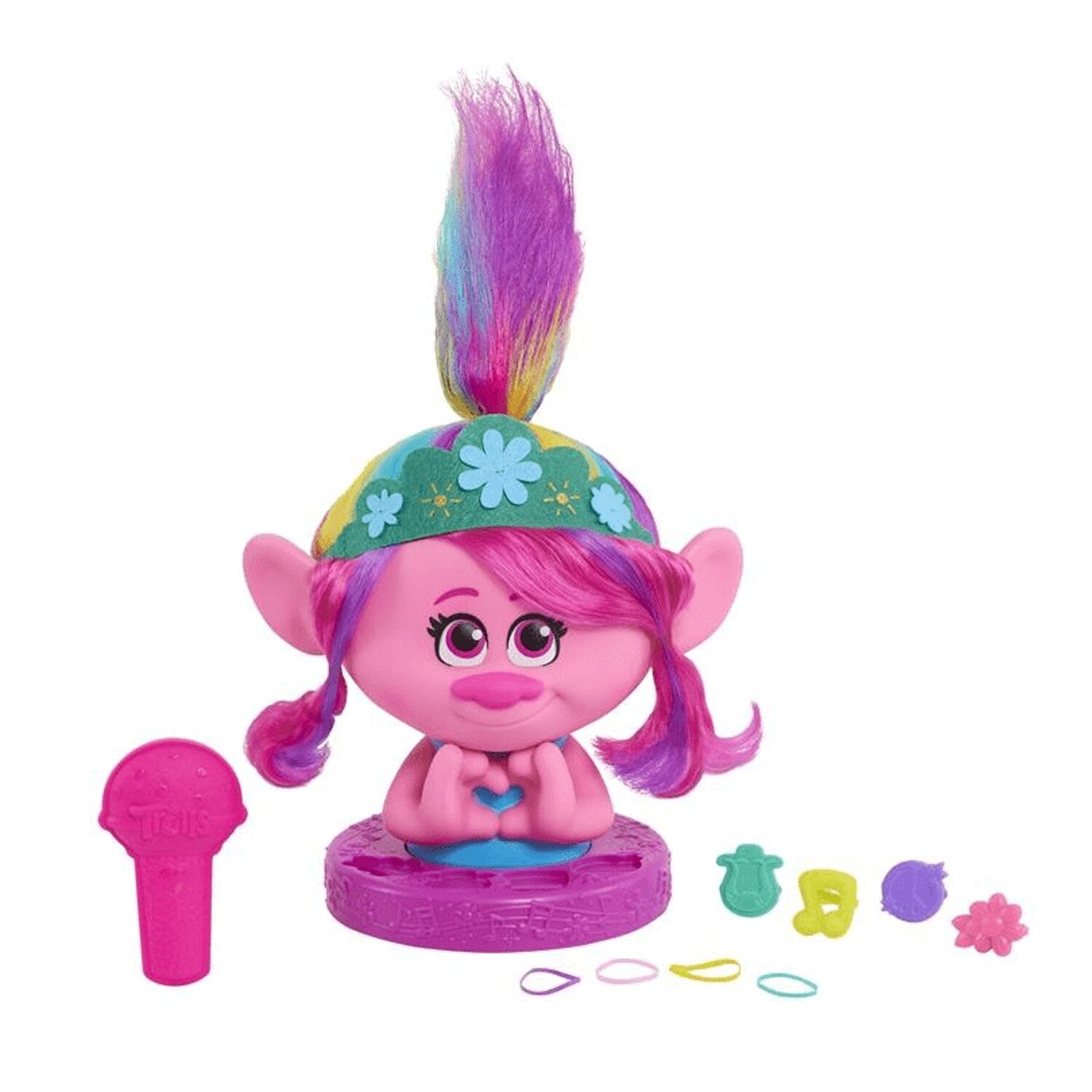 Jucarie cap de papusa pentru coafat Trolls Poppy, cu accesorii pentru ...