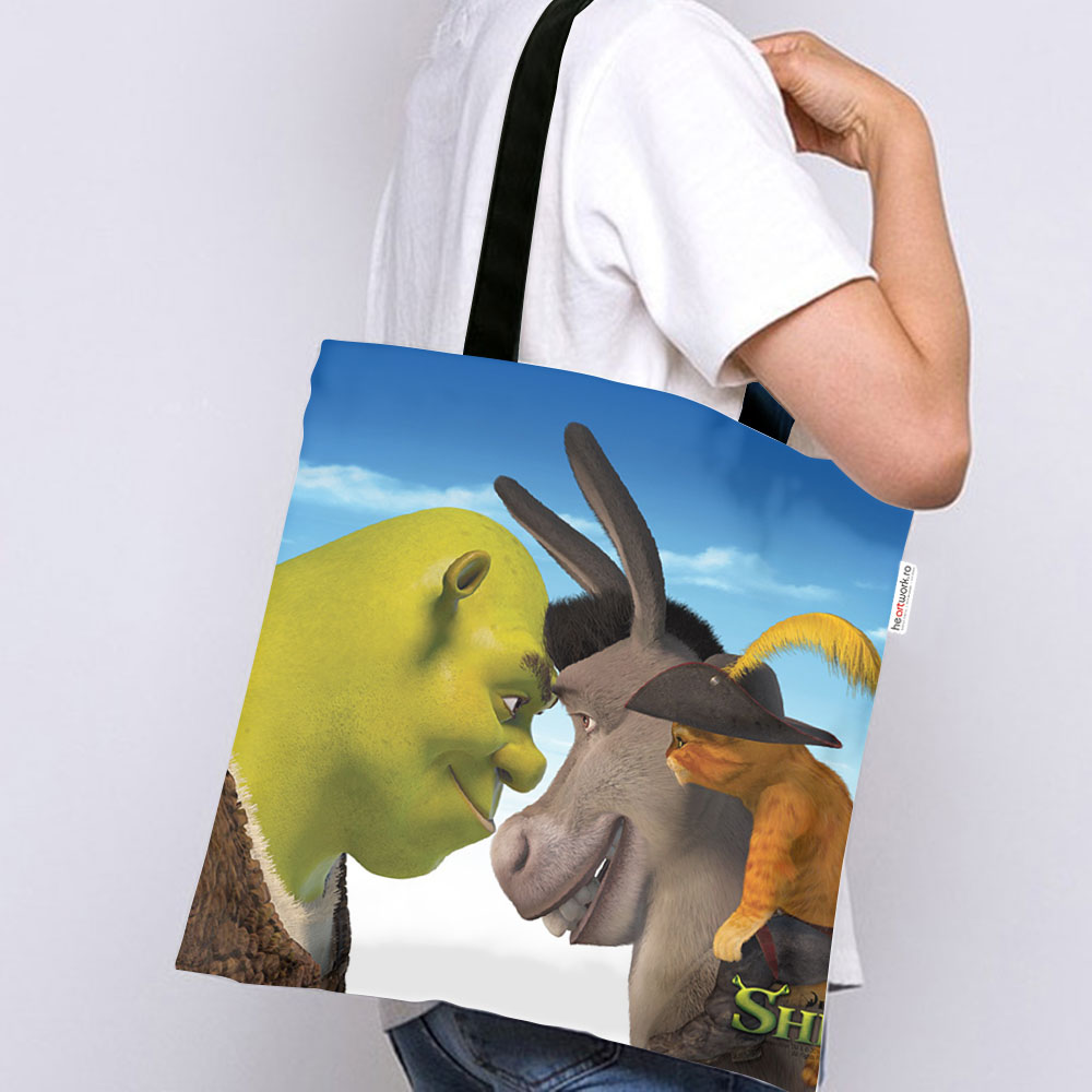 Geanta Tote Bag pentru Copii, Art Kids, Shrek, Donkey And Puss, Shrek ...