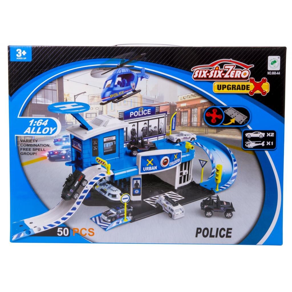 Set statie de politie cu masinute si elicopter MTS, Plastic, +3 ani ...