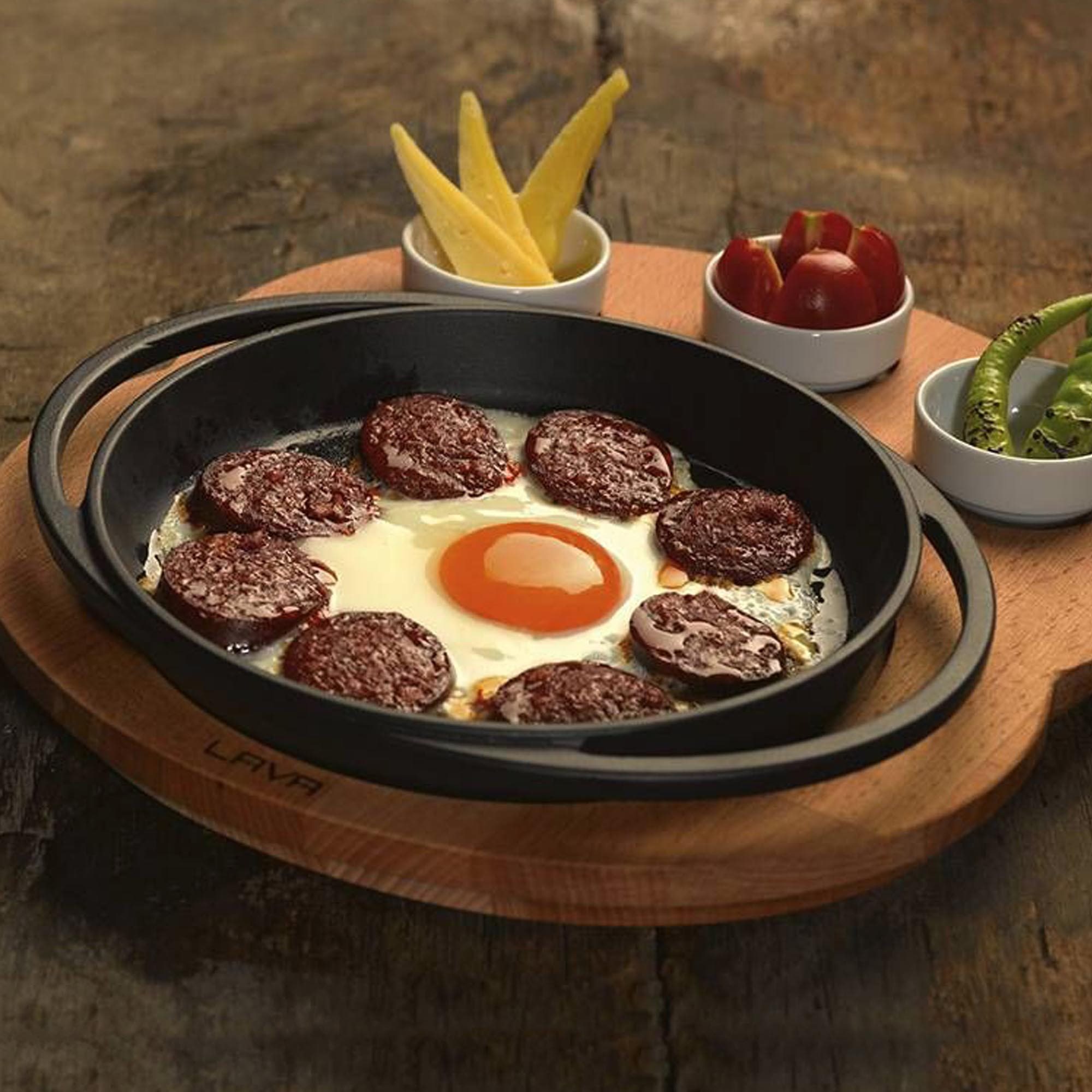 Platou servire fonta, 20 cm, cu suport din lemn - LAVA - eMAG.ro