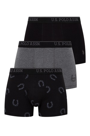 U.S. Polo Assn., Set de boxeri - 3 perechi, Negru/Gri melange, M - eMAG.ro