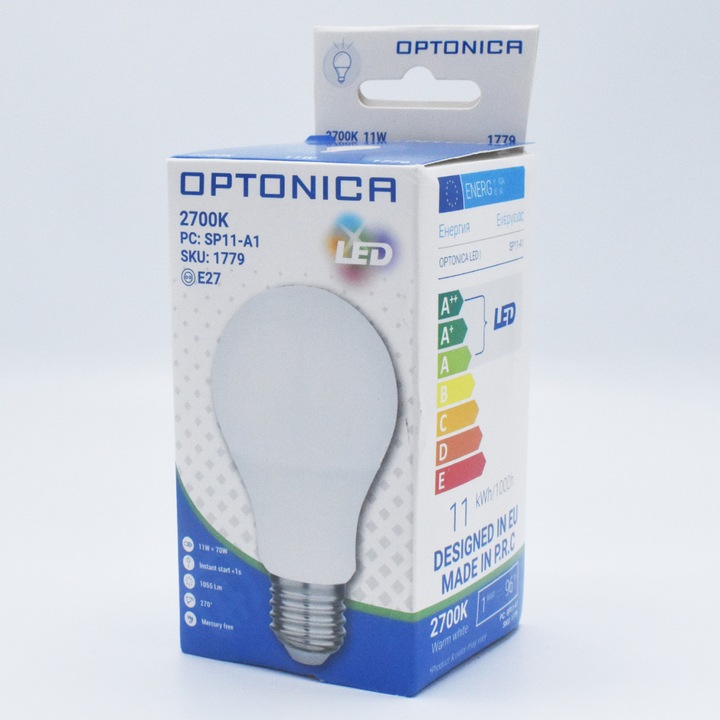 Bec LED opal 11W (75W), 1055 lm, lumina calda (2700K), Optonica - eMAG.ro