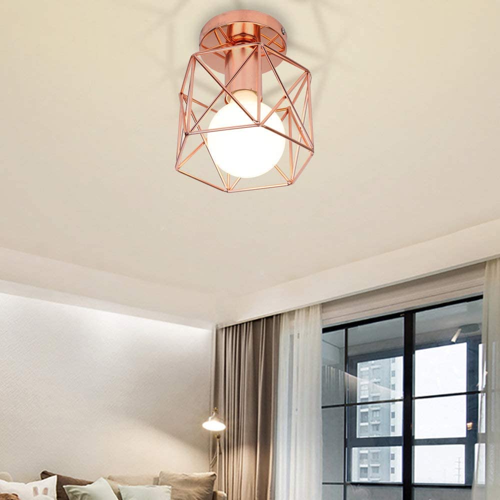 Plafoniera vintage, Stoex, Design geometric, E27, Φ 15 cm, Roz/Auriu ...