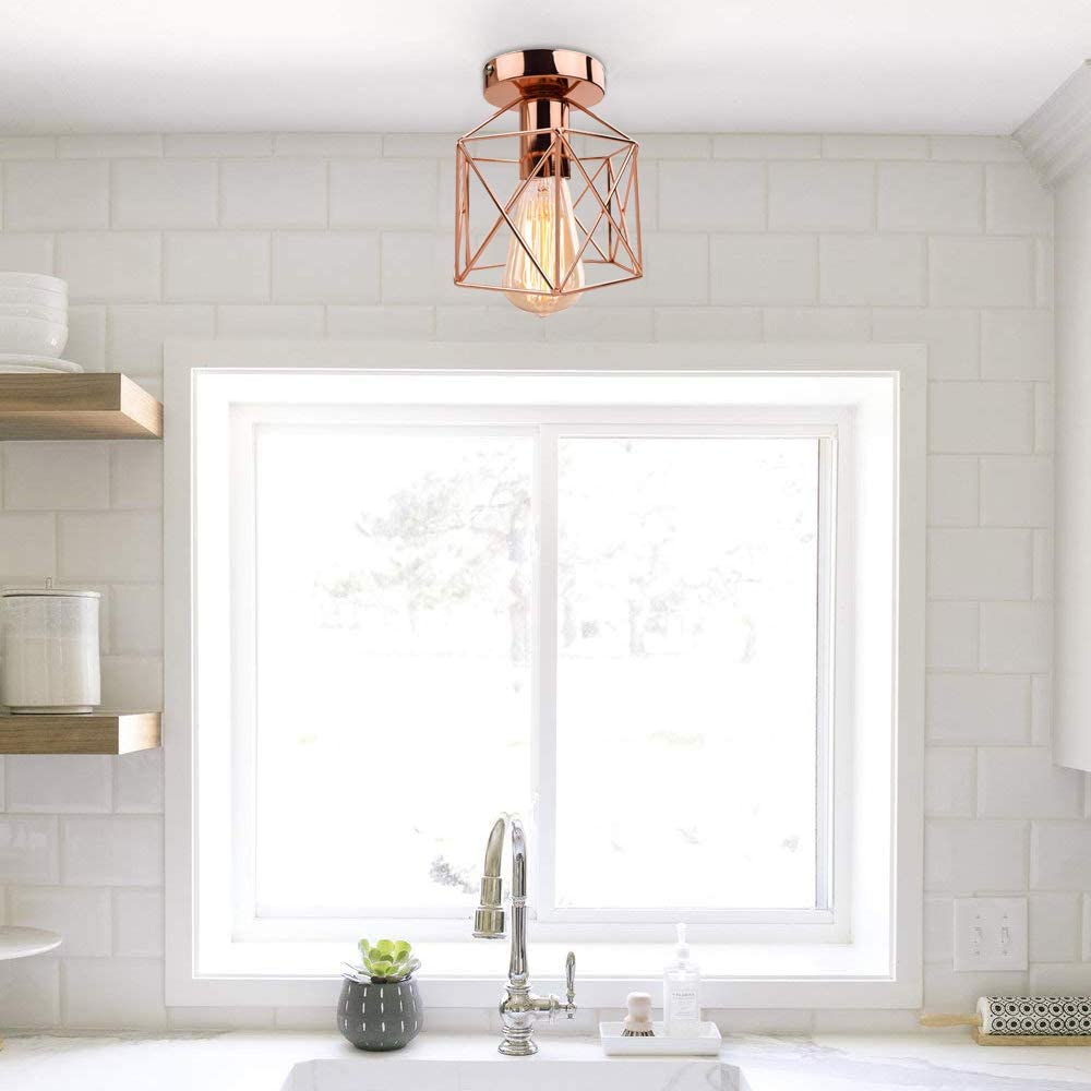 Plafoniera vintage, Stoex, Design geometric, E27, Φ 15 cm, Roz/Auriu ...