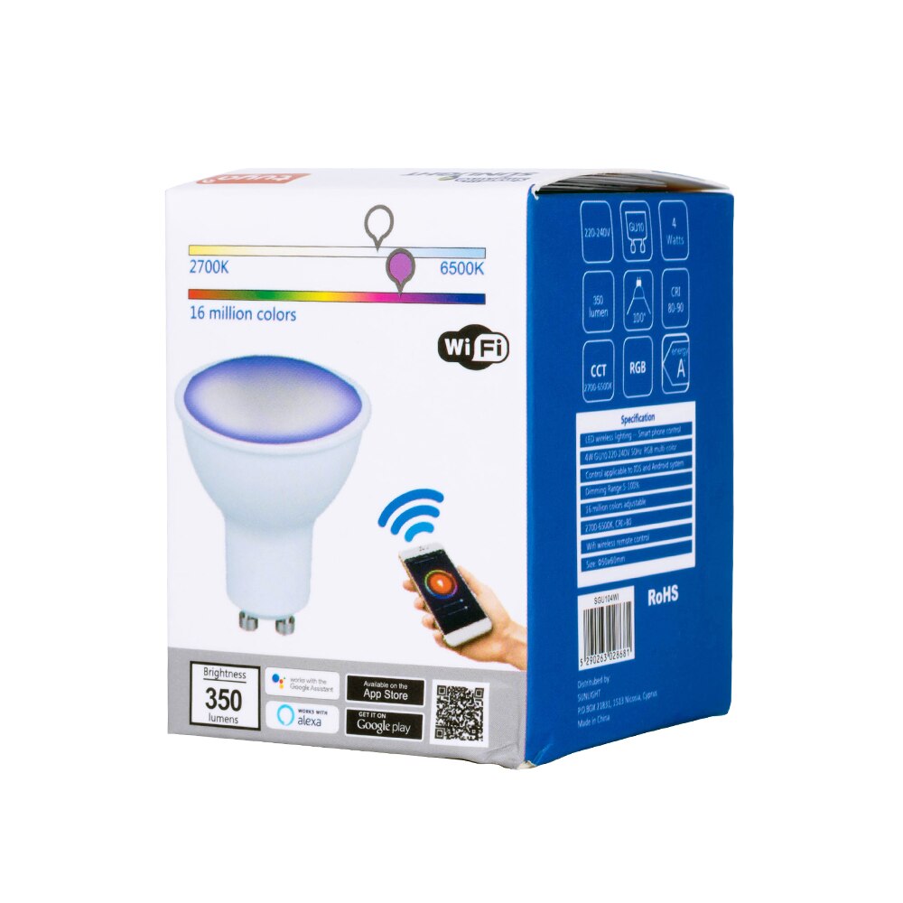 LED крушка 4W RGB димируема Smart WiFi, съвместима с Tuya, Smart Life ...