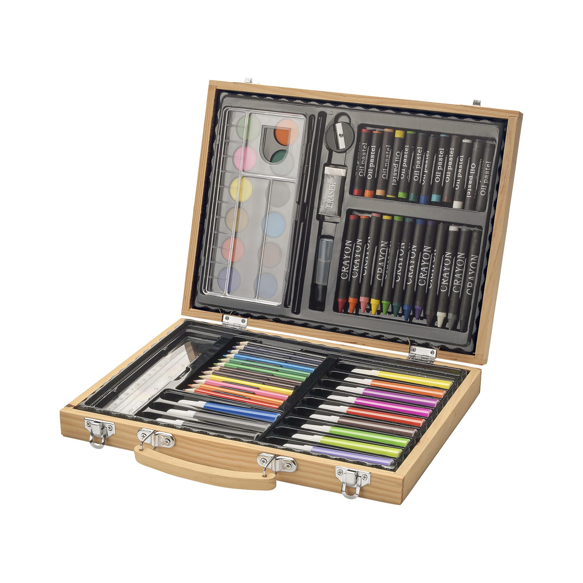 Set de desenat si pictat, 55 piese in cutie eleganta din lemn, pentru ...