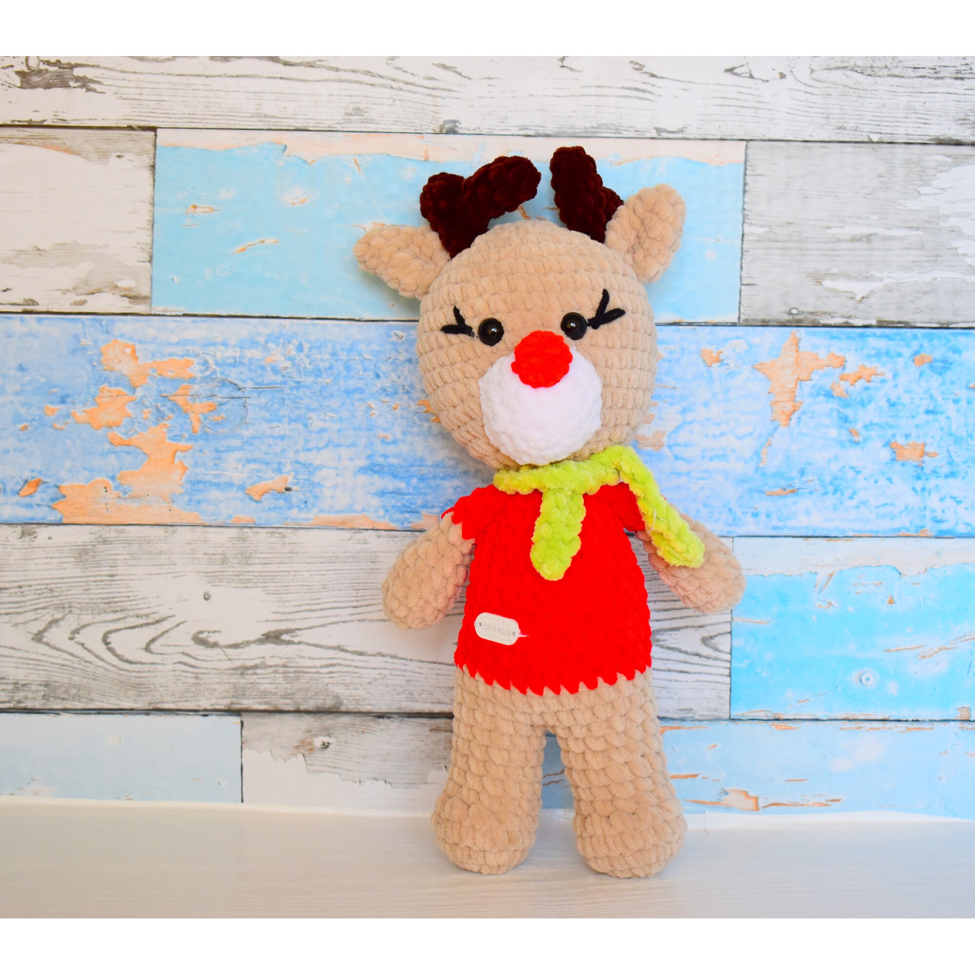 Jucarie crosetata manual, Ren cu esarfa, Fir plusat, Hipoalergenic, 32 ...